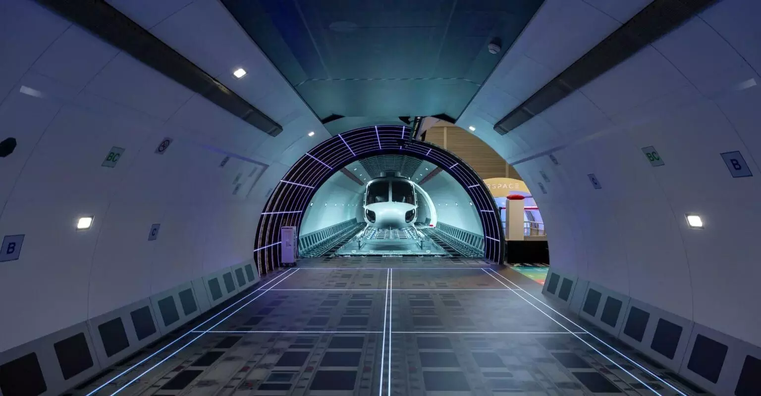 Airbus displays the mock-up of the A350F’s main deck cargo door
