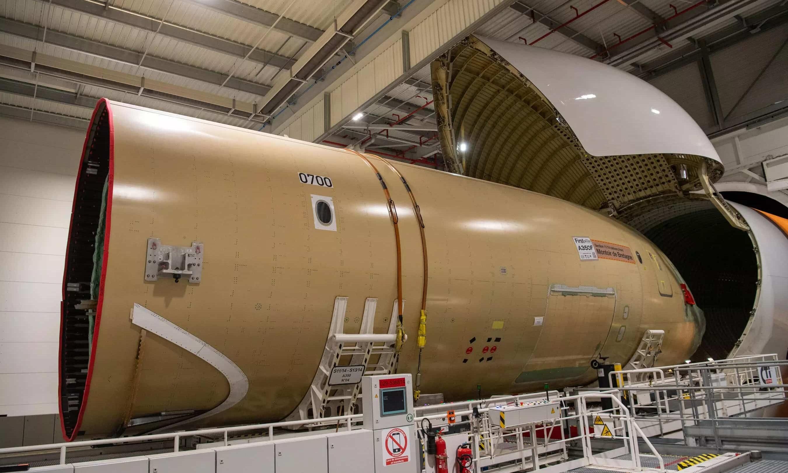 Airbus A350F prototype fuselage sections arrive at Toulouse FAL